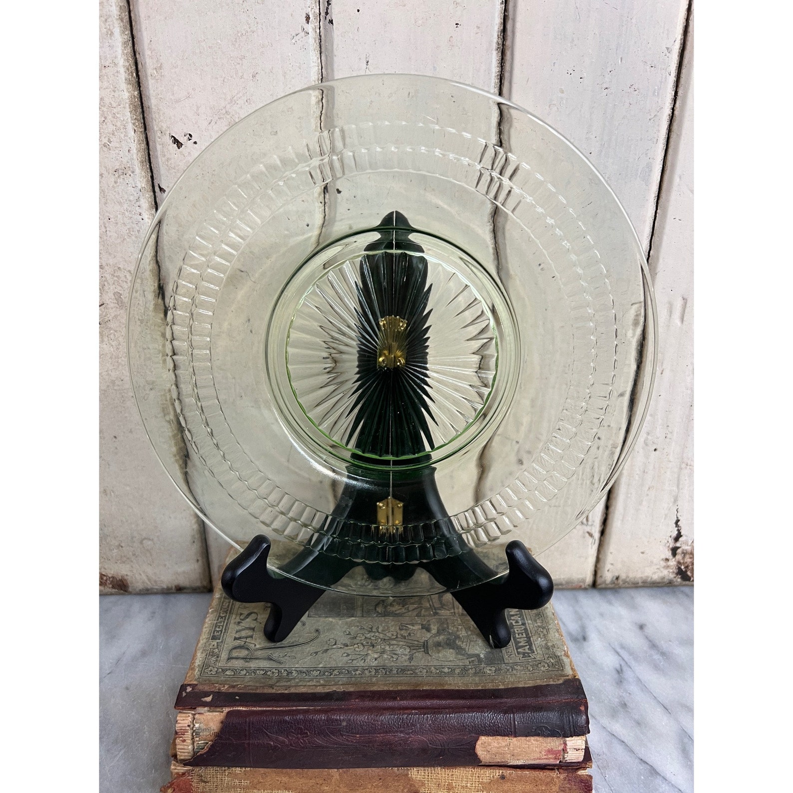 Vintage Green Depression Glass Plate - Etsy