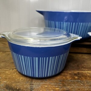 Vintage Pyrex Barcode Blue Stripes MCM 475 474 473 Casserole Dish With ...