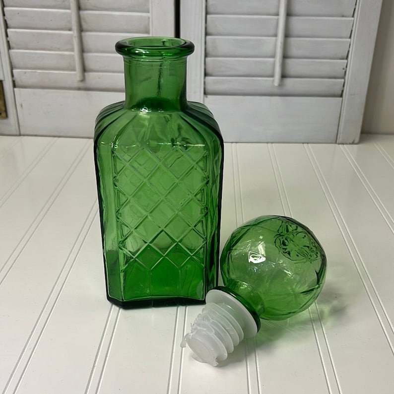 Vintage Green Glass Decanter - Etsy
