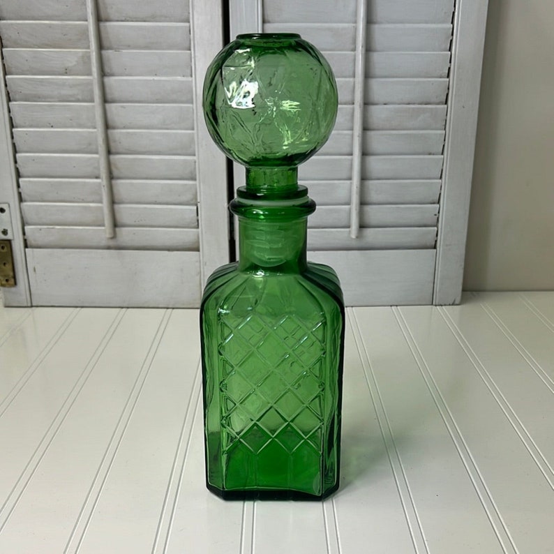 Vintage Green Glass Decanter - Etsy
