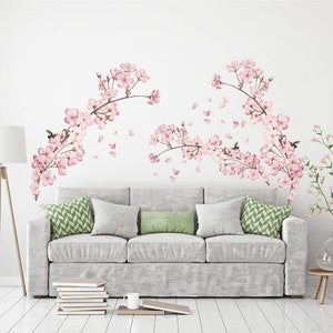 Large Sakura Wall Decals, Cherry Blossom Wall Stickers, Pastel Pink ...