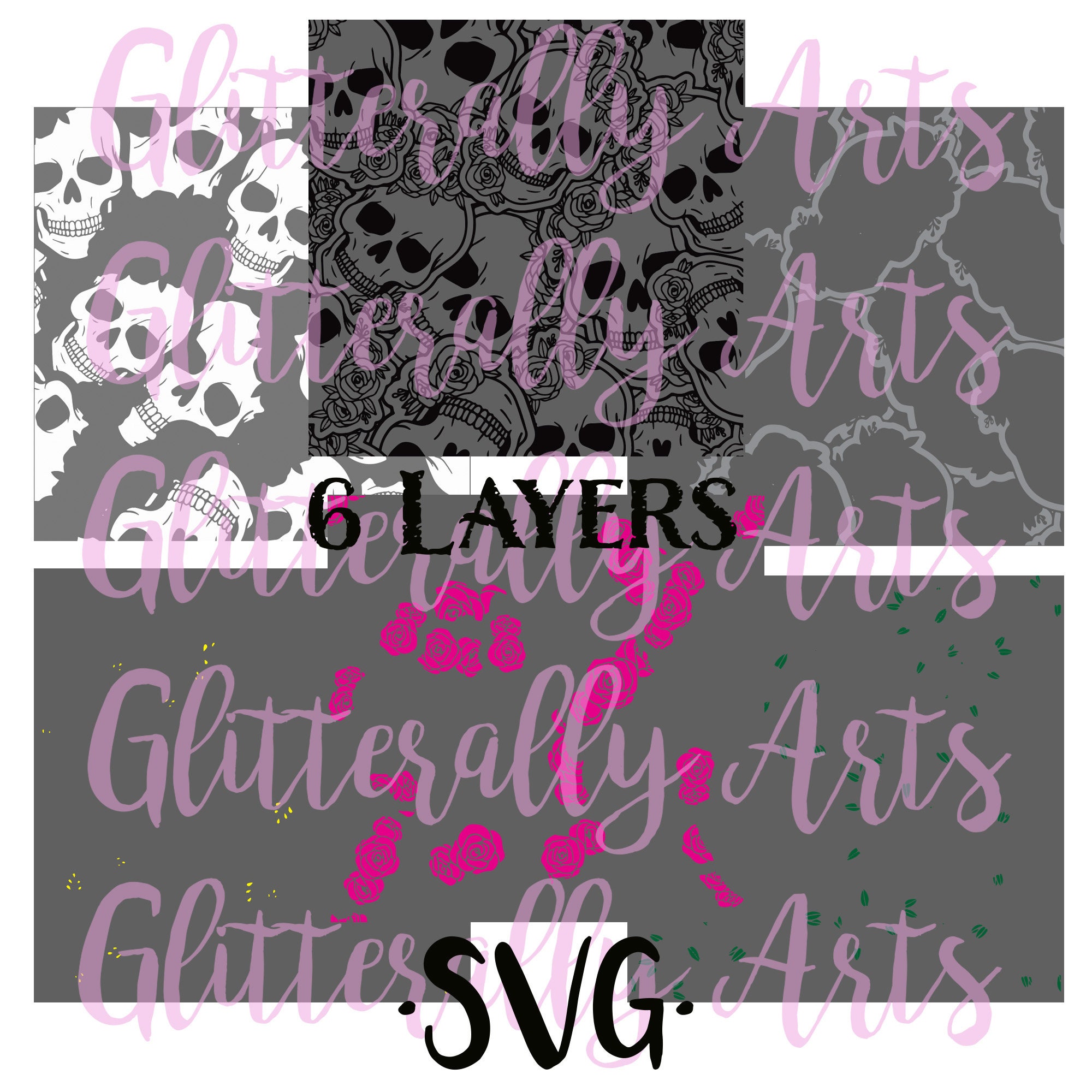 Skull & Roses LAYERS Seamless Burst Digital File SVG - Etsy
