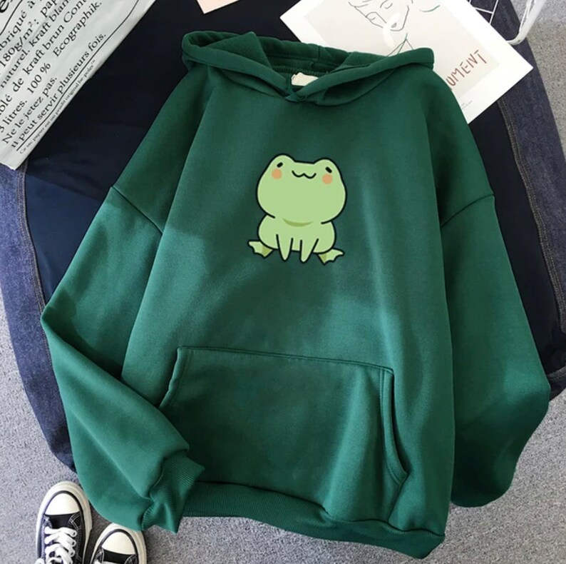 Cute Frog Cartoon Hoodie, Adorable Amphibian Sweater, Kawaii Toad ...