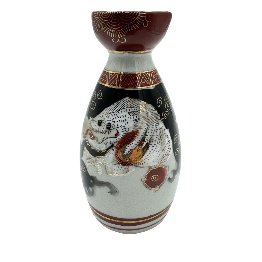 Vintage Japanese Kutani Dragon Sake Bottle Hand-painted Ceramic 5.25 H ...