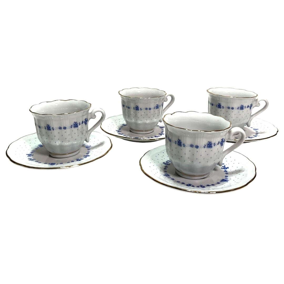 Bell Epoque China Tea Cup & Saucer Set of 4 Blue Corn Flowers ...