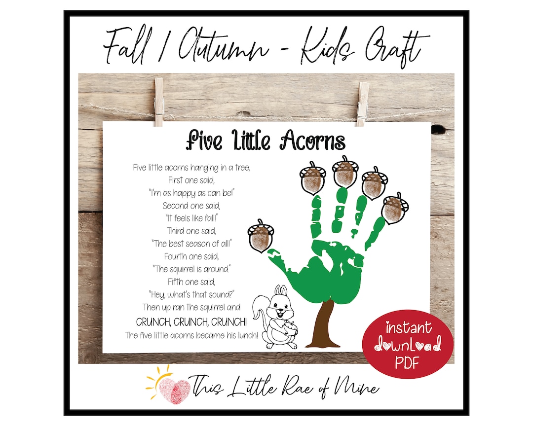 Five Little Acorns - Handprint Art - Fingerprint - Keepsake Printable ...