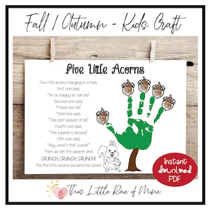 Five Little Acorns - Handprint Art - Fingerprint - Keepsake Printable ...