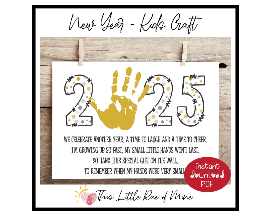 Happy New Year - 2025 - Handprint Art - Keepsake - Printable - Craft ...