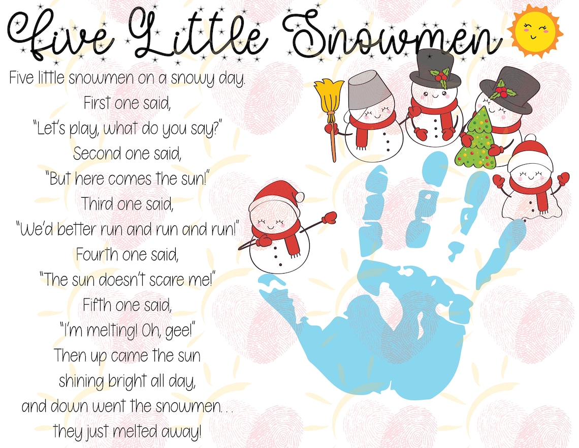 Five Little Snowmen Christmas Snow Day Poem Handprint - Etsy
