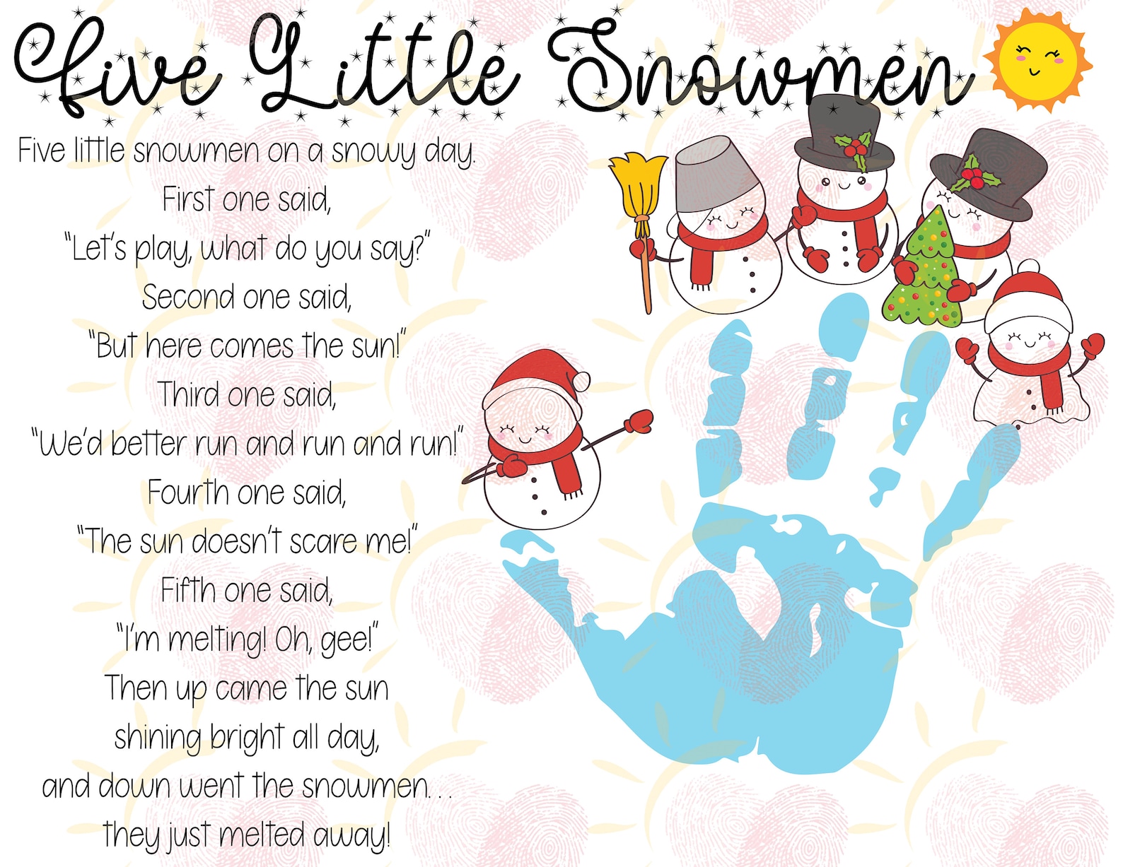Five Little Snowmen Christmas Snow Day Poem Handprint - Etsy