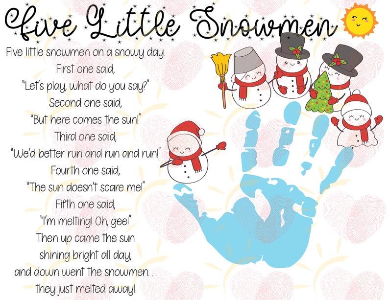 Five Little Snowmen Christmas Snow Day Poem Handprint - Etsy