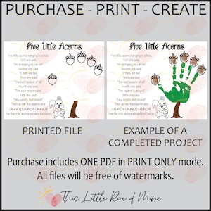 Five Little Acorns - Handprint Art - Fingerprint - Keepsake Printable ...