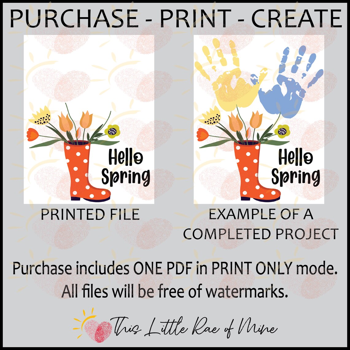 Hello Spring - First Day of Spring - Flowers - Rainboot - Handprint Art ...