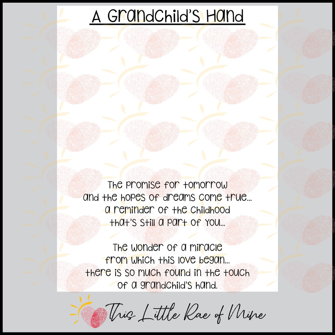 Grandchild's Hand Poem Grandparents Day Handprint - Etsy