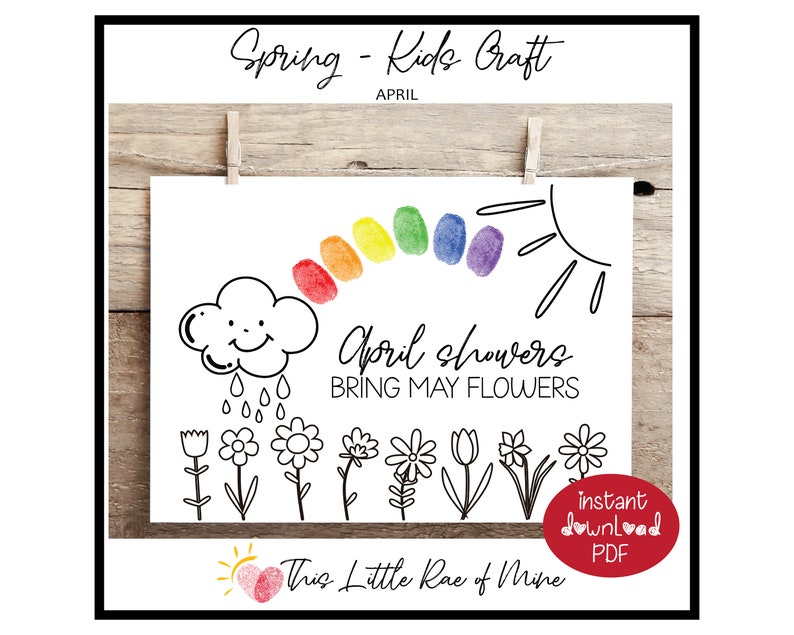 April Showers Bring May Flowers - Rainbow - Fingerprint Art - Keepsake ...