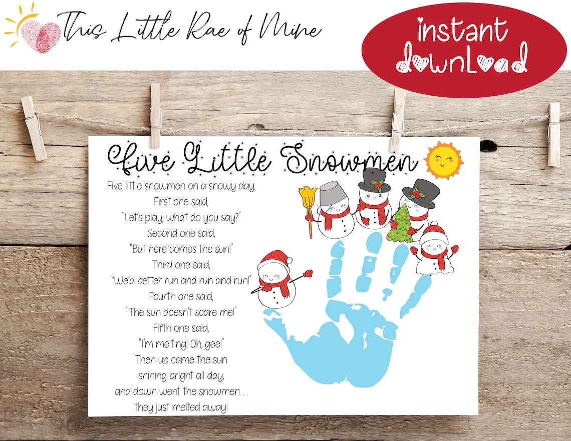 Five Little Snowmen Christmas Snow Day Poem Handprint - Etsy