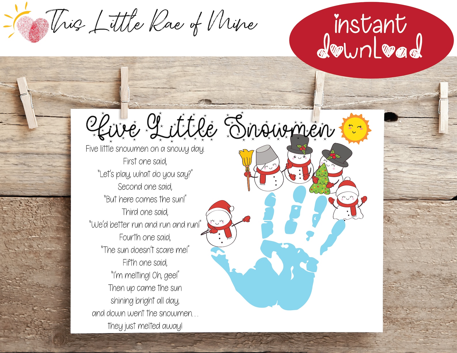 Five Little Snowmen Christmas Snow Day Poem Handprint - Etsy