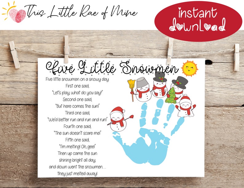 Five Little Snowmen Christmas Snow Day Poem Handprint - Etsy