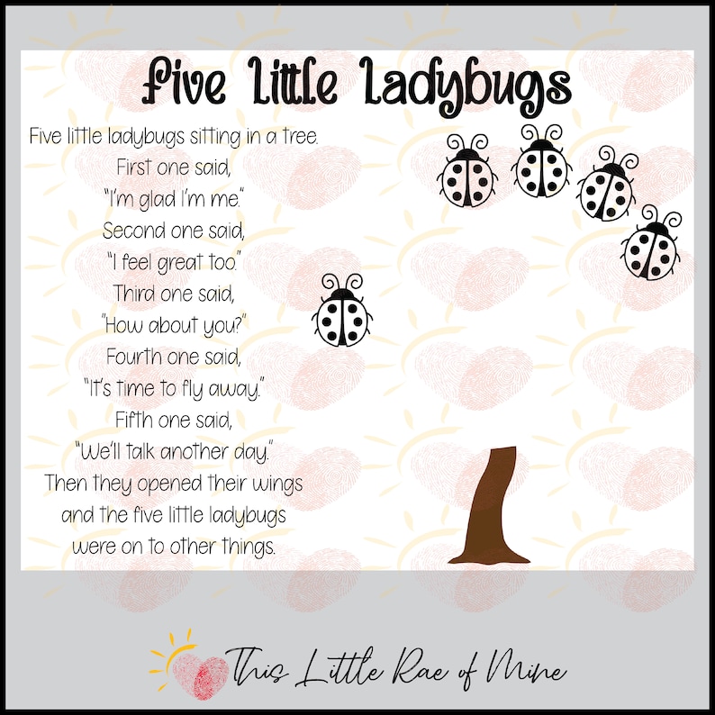 Five Little Ladybugs - Spring - Poem - Handprint Art - Keepsake ...