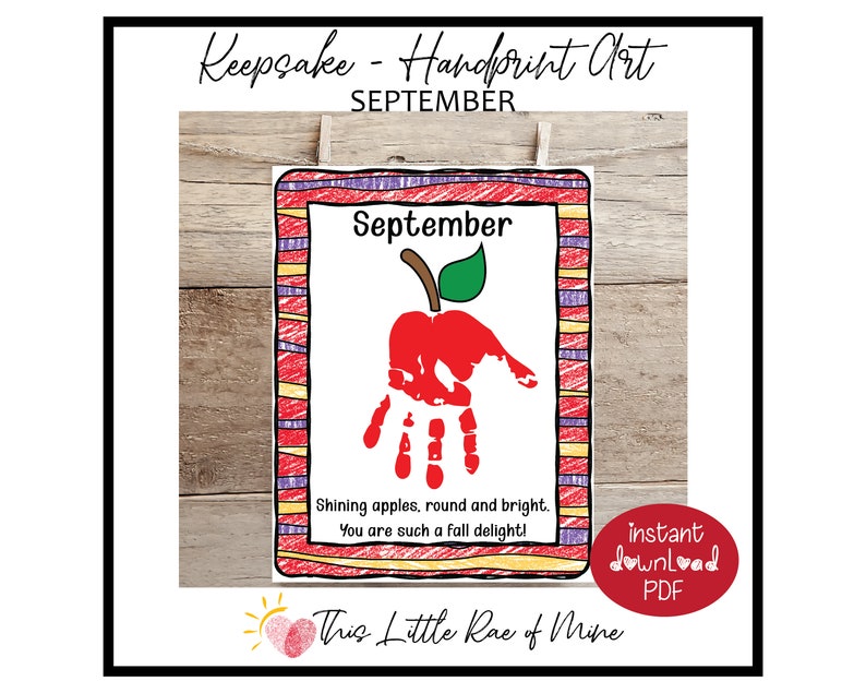 September Apple Handprint Art Keepsake Printable DIY - Etsy