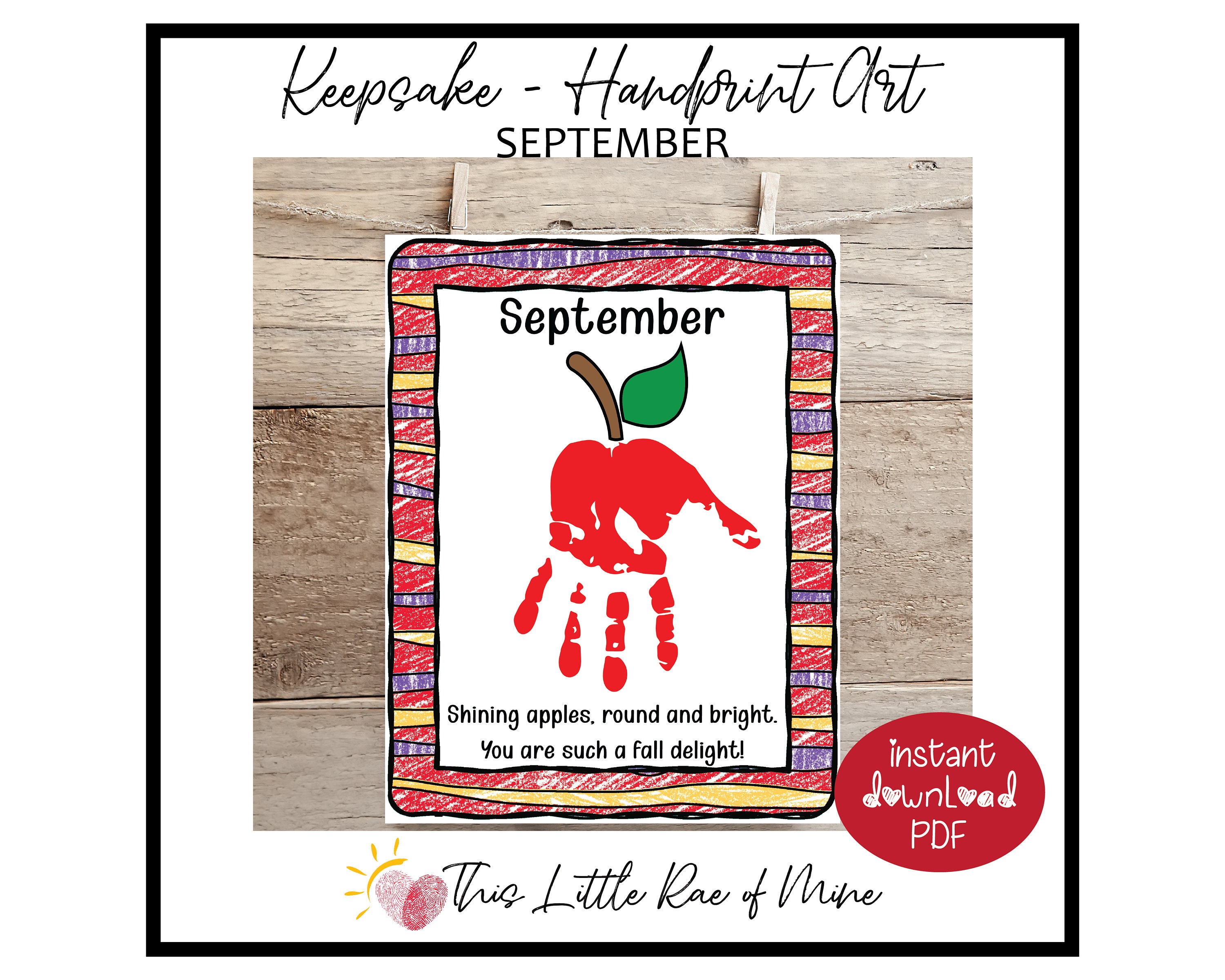 September Apple Handprint Art Keepsake Printable DIY - Etsy