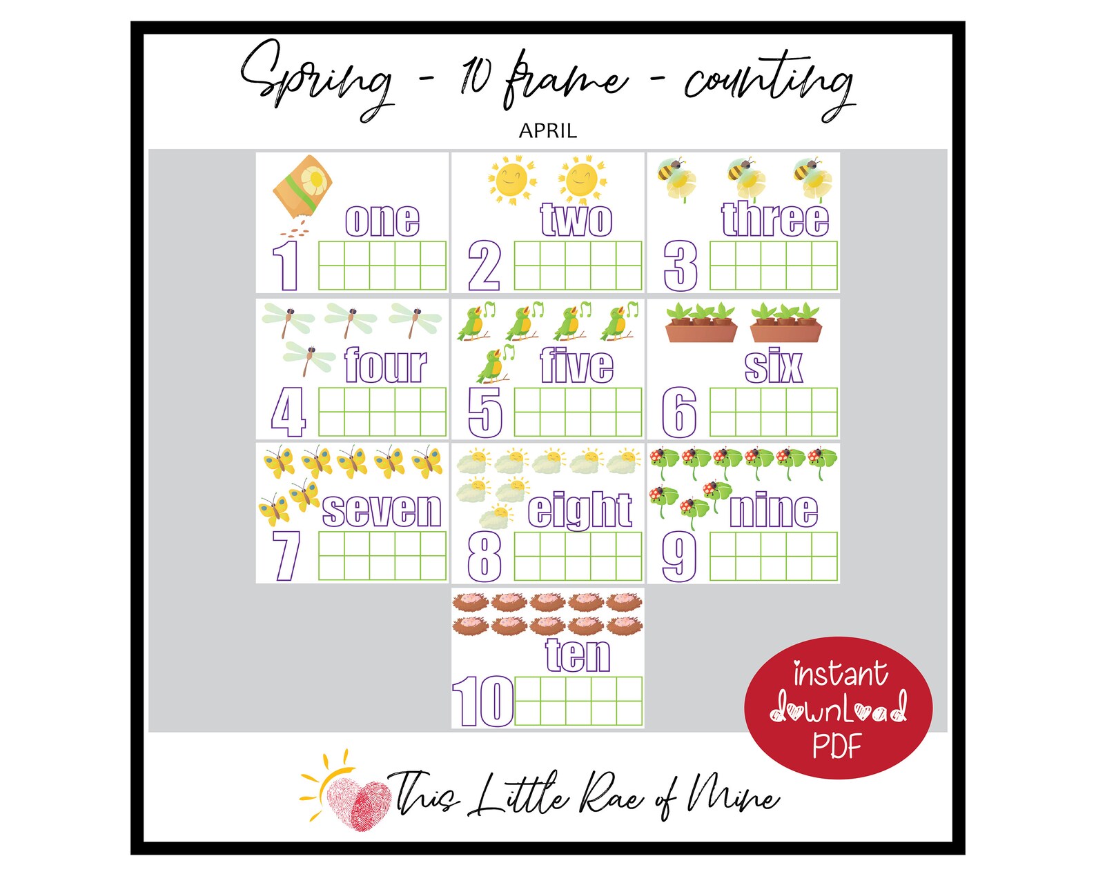 Spring 10 Frame Play Dough Counting Mat Printable - Etsy