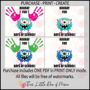100th Day of School - Cute Monster - Handprint Art - Printable - DIY ...