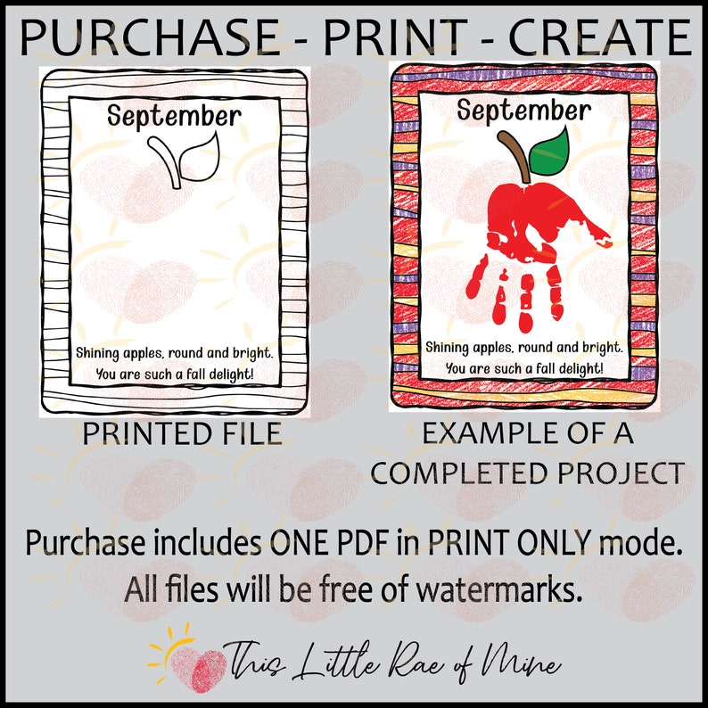 September Apple Handprint Art Keepsake Printable DIY - Etsy