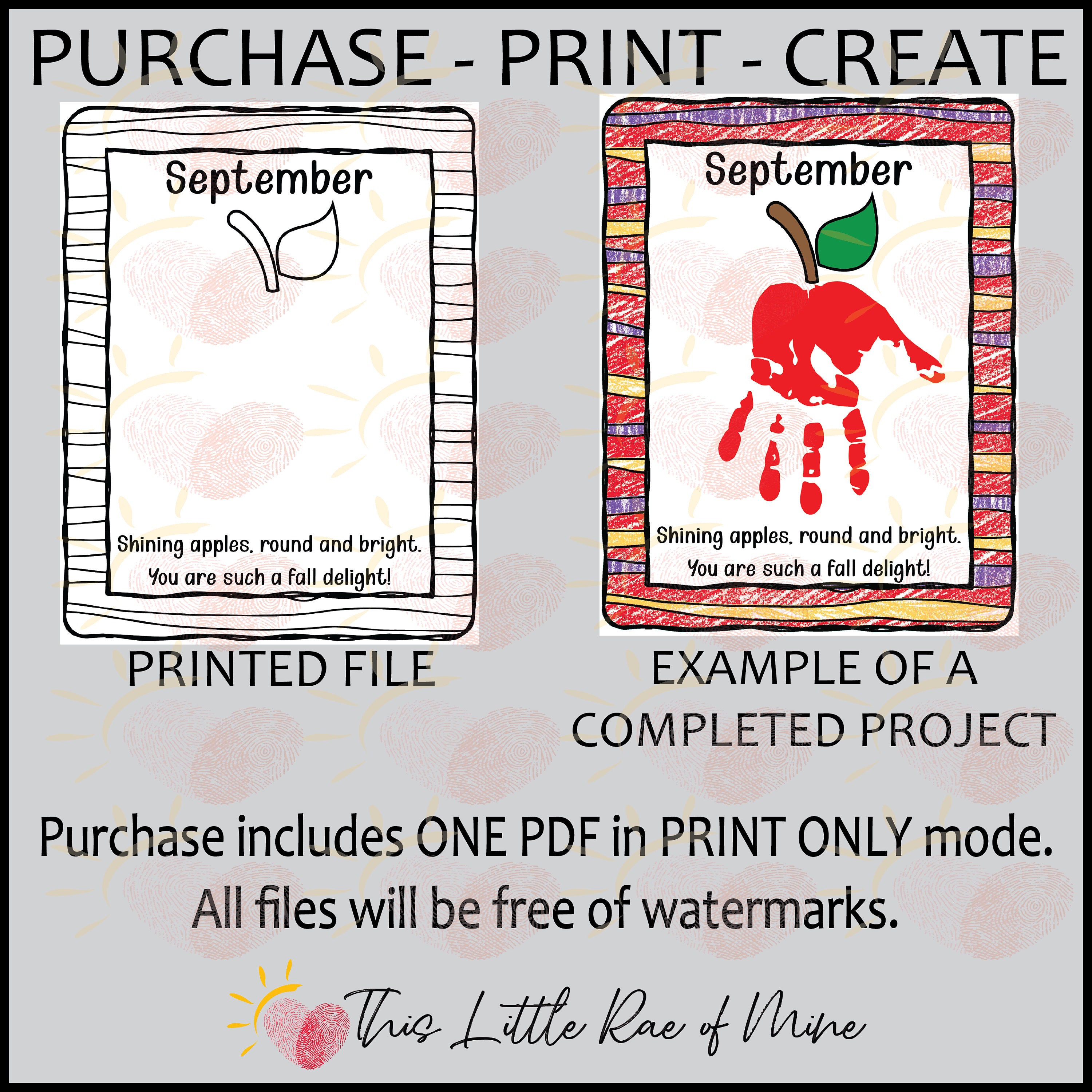 September Apple Handprint Art Keepsake Printable DIY - Etsy
