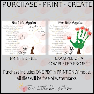 Five Little Apples - Handprint Art - Fingerprint - Keepsake Printable ...