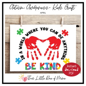 Be Kind - Autism - Handprint Art - Keepsake - Printable - Puzzle Piece ...