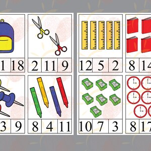 Back to School - Counting Clip Cards - Numbers 1-20 - Fall - Printable ...