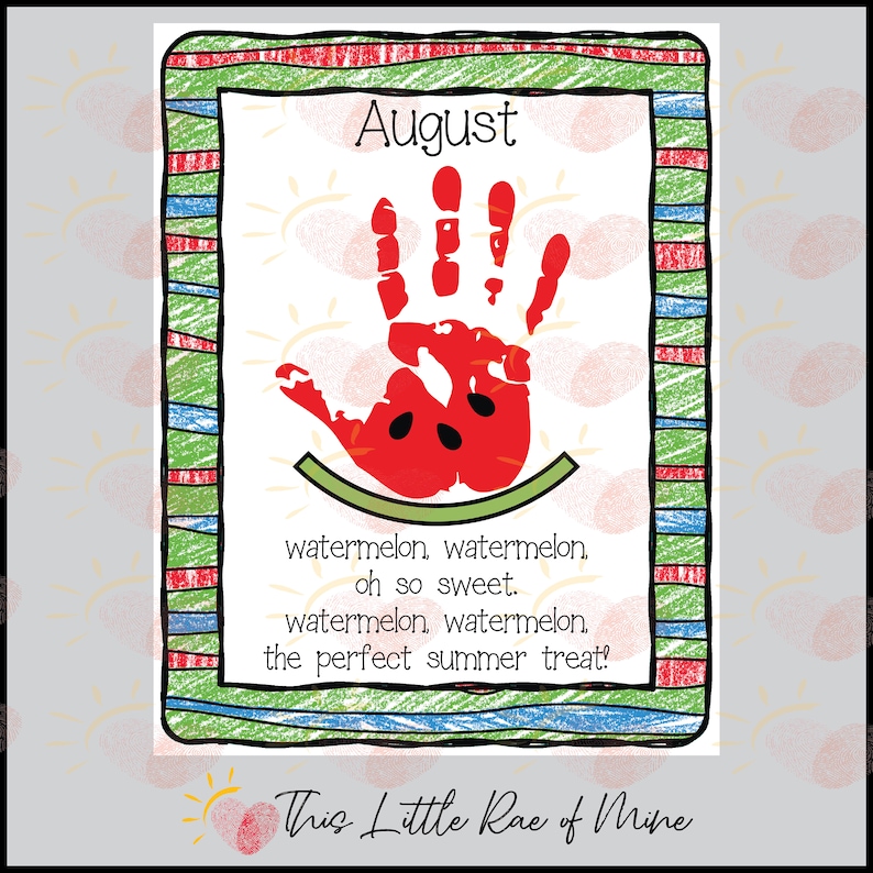 August - Watermelon Handprint Art Keepsake - Printable - DIY Kid Craft ...