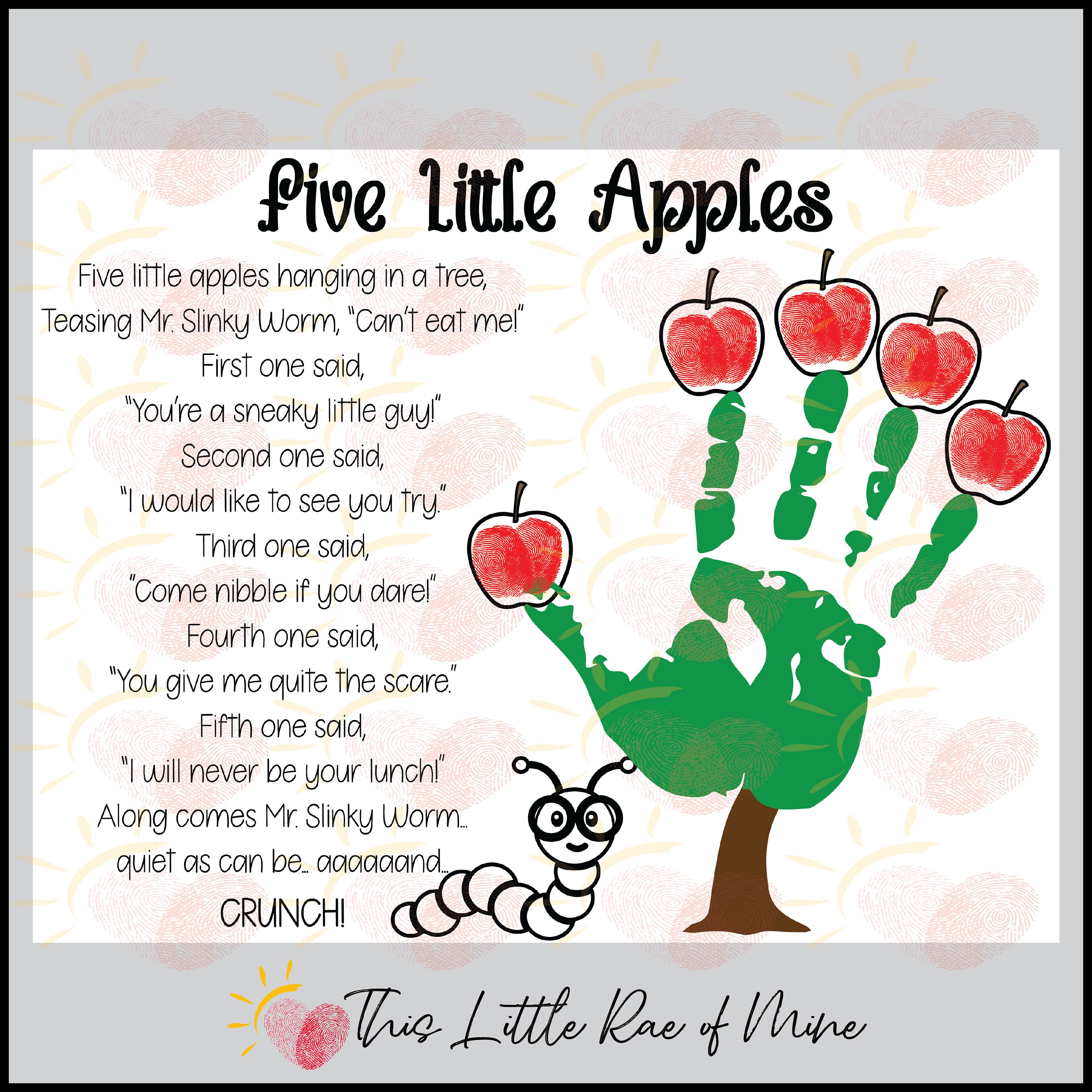 Five Little Apples - Handprint Art - Fingerprint - Keepsake Printable ...