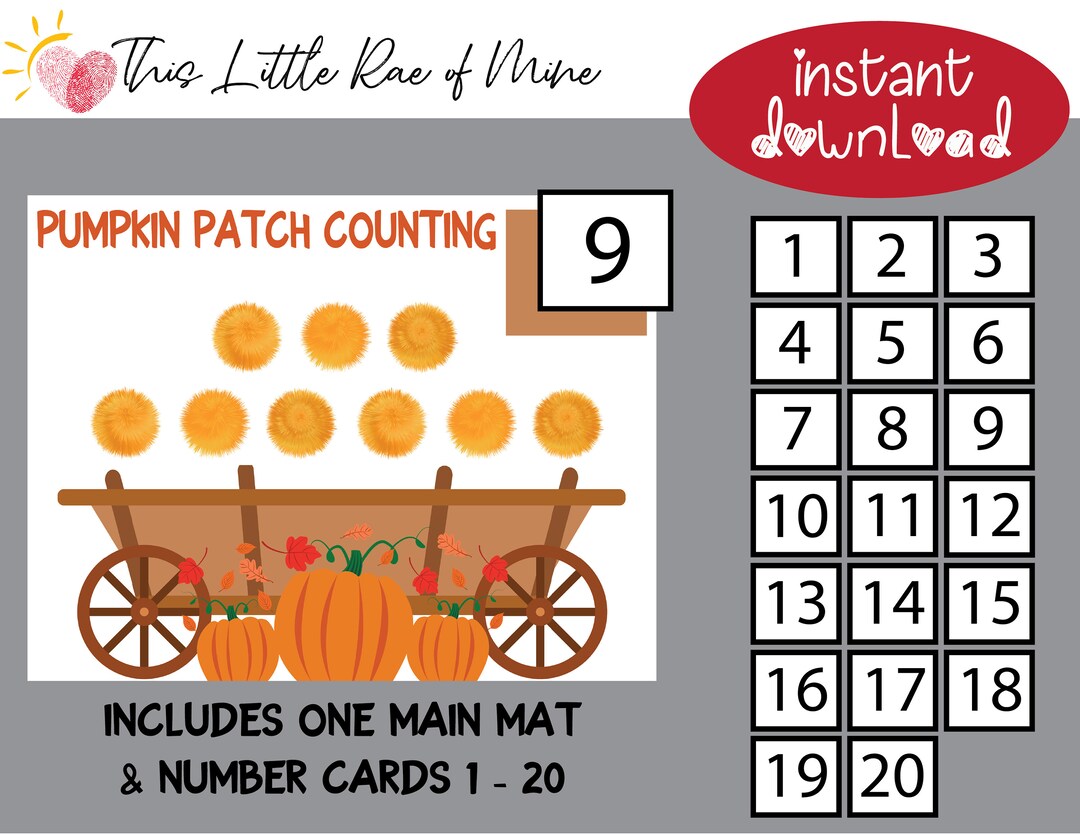 Pumpkin Patch - Counting Mat - Numbers 1-20 - Fall - Printable - Math ...