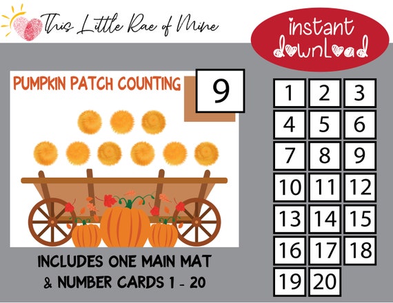 Pumpkin Patch Counting Mat Numbers 1-20 Fall Printable - Etsy