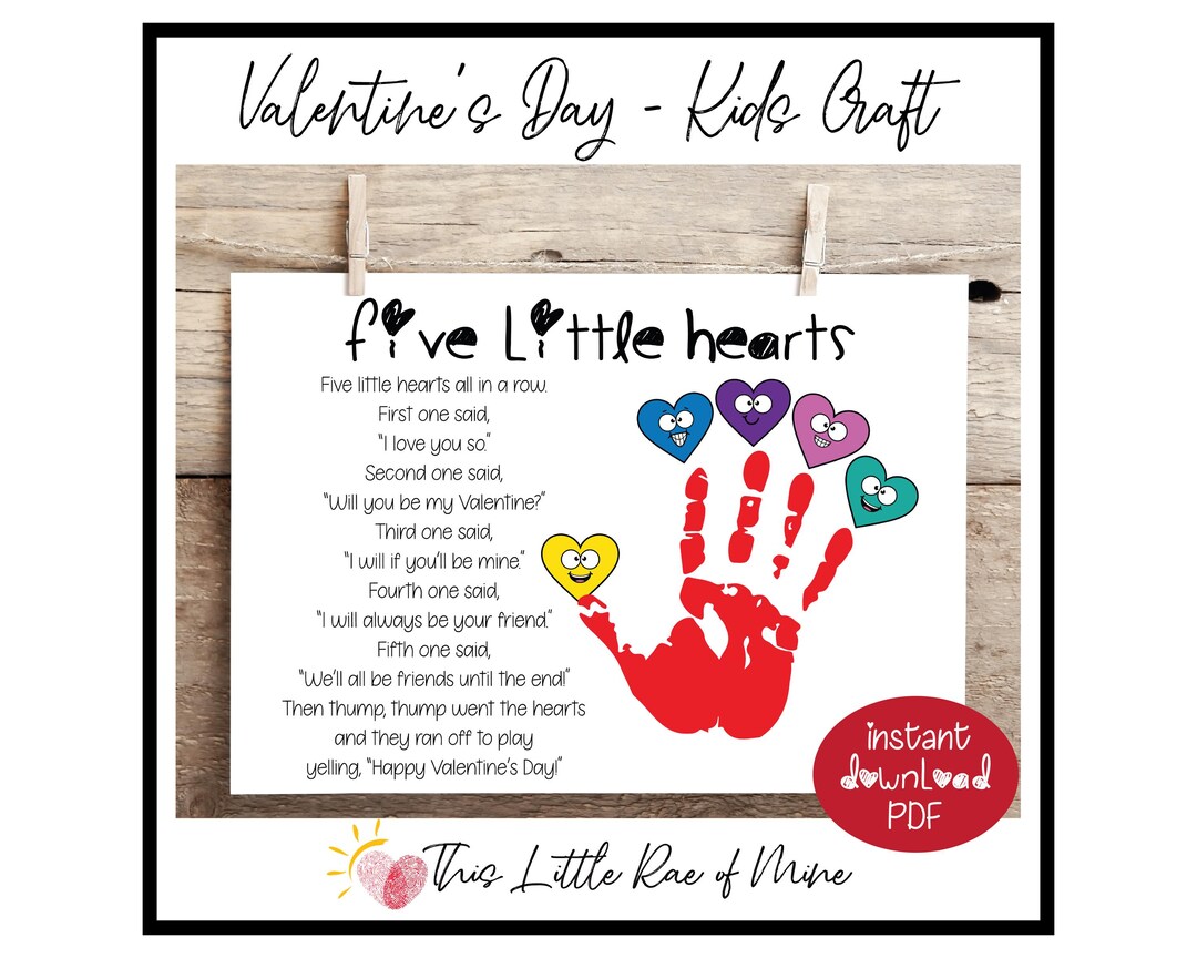 Five Little Hearts - Valentine's Day - Poem - Handprint Art - Keepsake ...