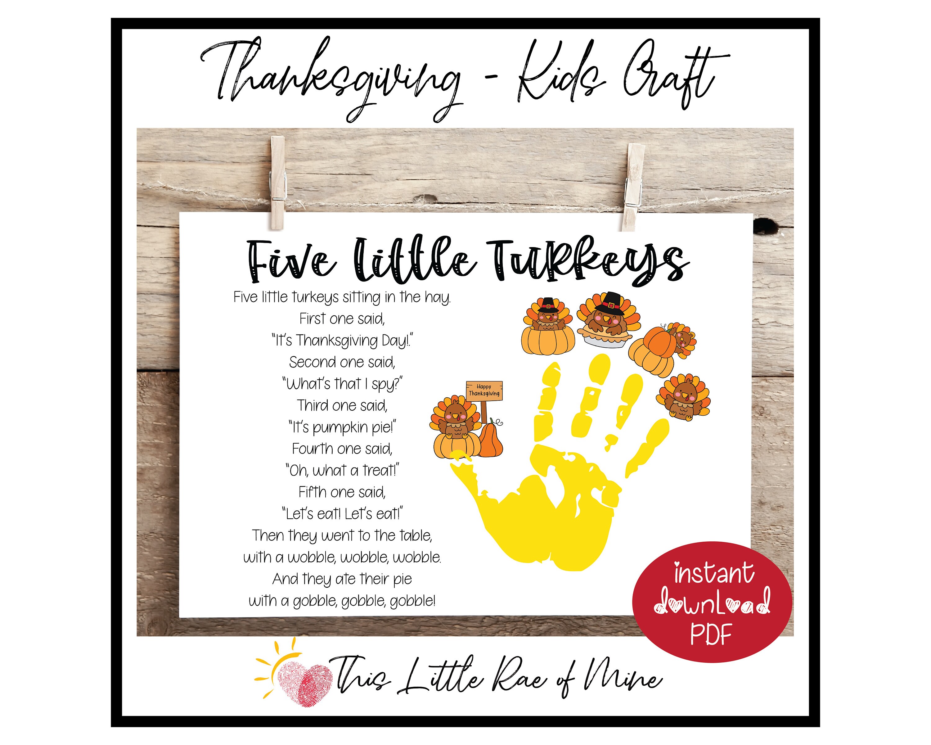 Five Little Turkeys - Thanksgiving - Pumpkin Pie - Poem - Handprint Art ...