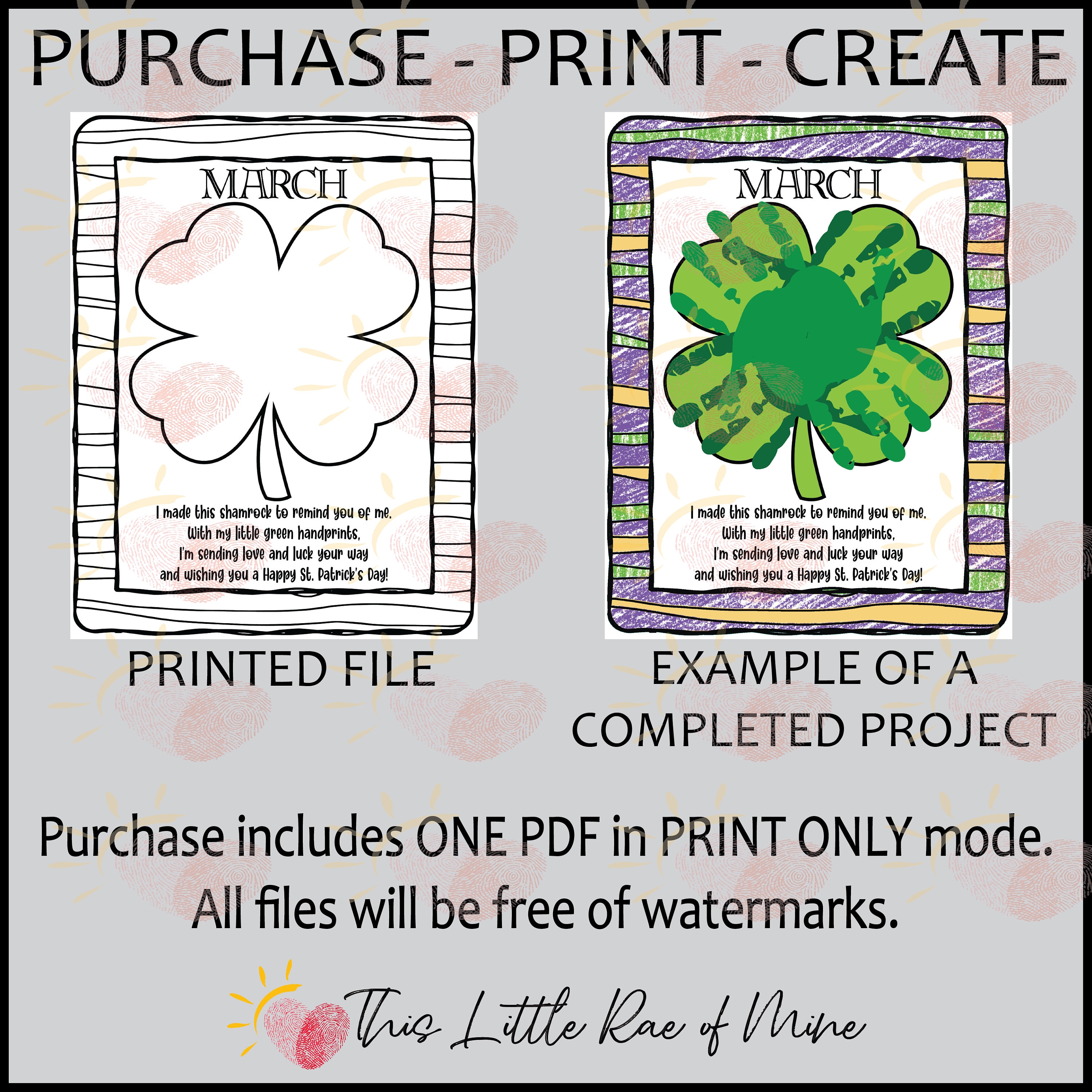 March - Shamrock - Handprint Art Keepsake - Printable - DIY Kid Craft ...