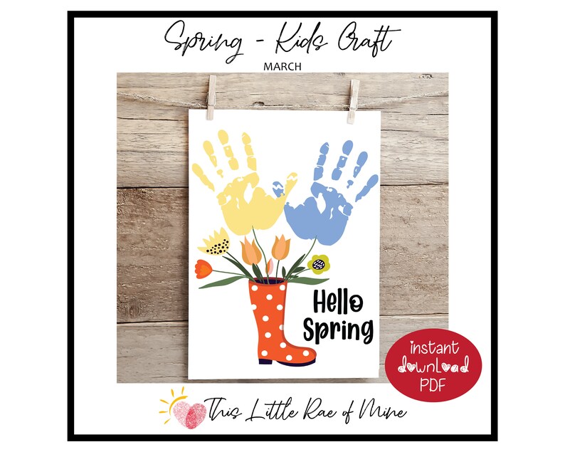 Hello Spring - First Day of Spring - Flowers - Rainboot - Handprint Art ...