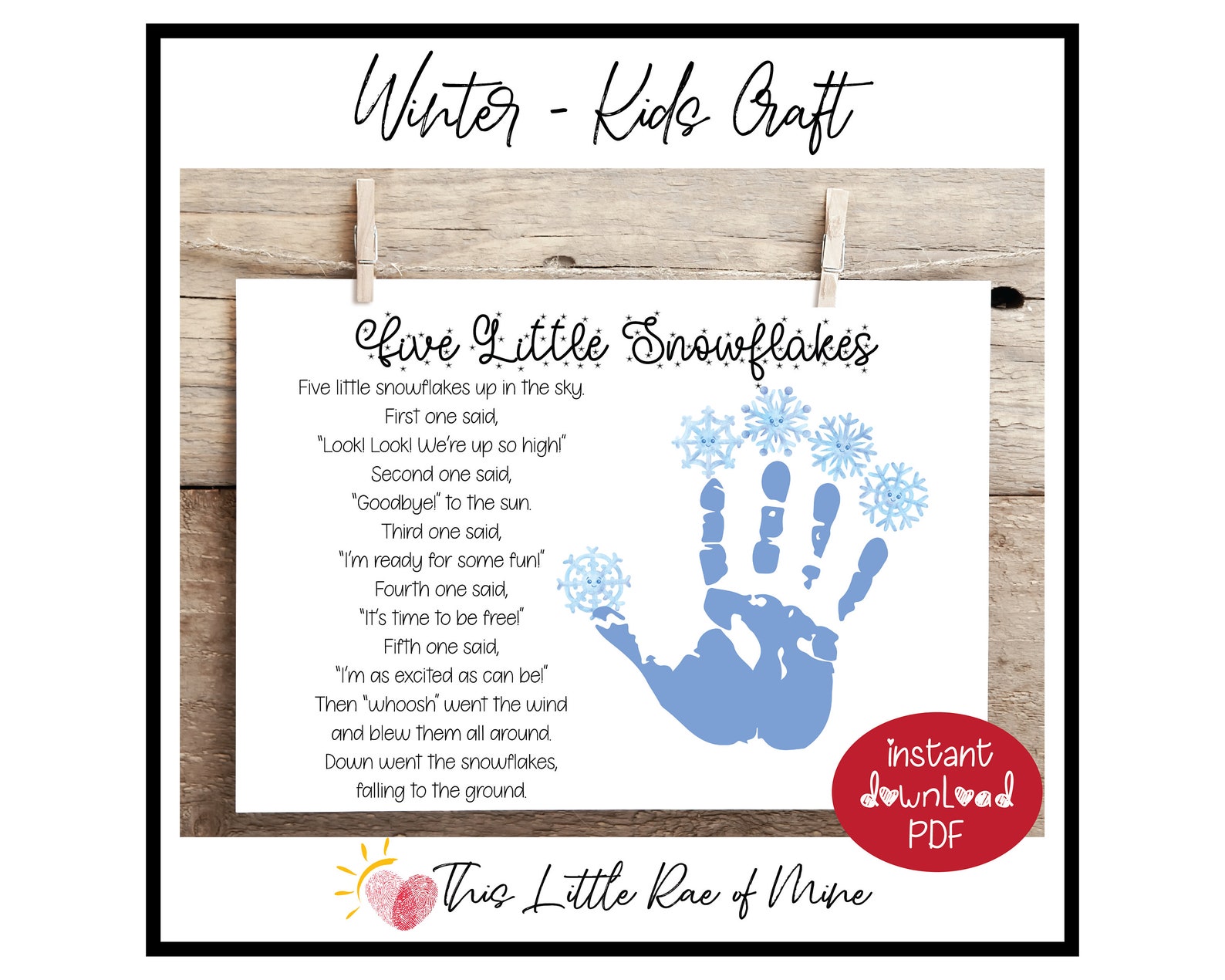 Five Little Snowflakes - Winter - Poem - Handprint Art Keepsake ...