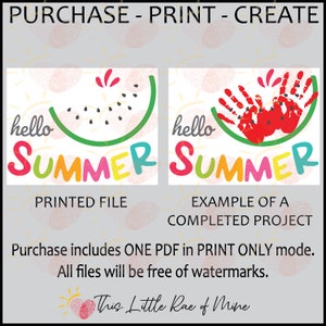 Hello Summer - Watermelon - Handprint Art - Printable - Summer ...