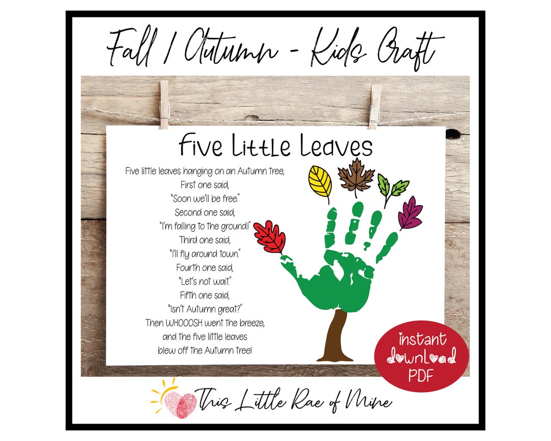 Five Little Leaves - Handprint Art - Fingerprint - Keepsake Printable ...