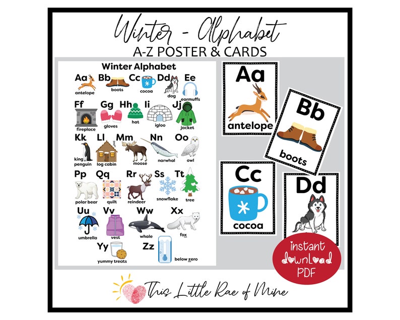 Winter - Alphabet Poster and Cards - Printable - Classroom Decor - ABC ...