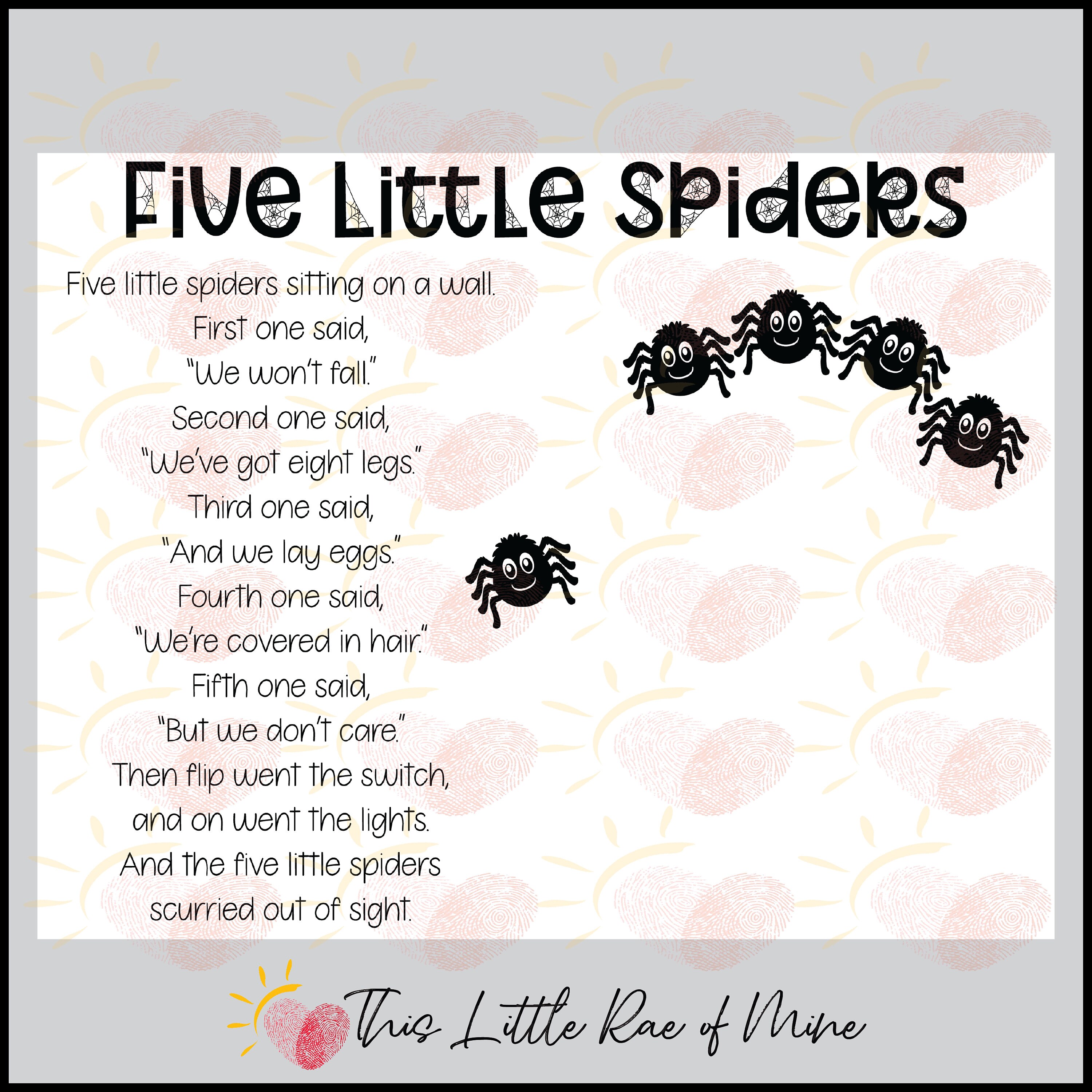 Five Little Spiders - Halloween - Poem - Handprint Art - Keepsake ...
