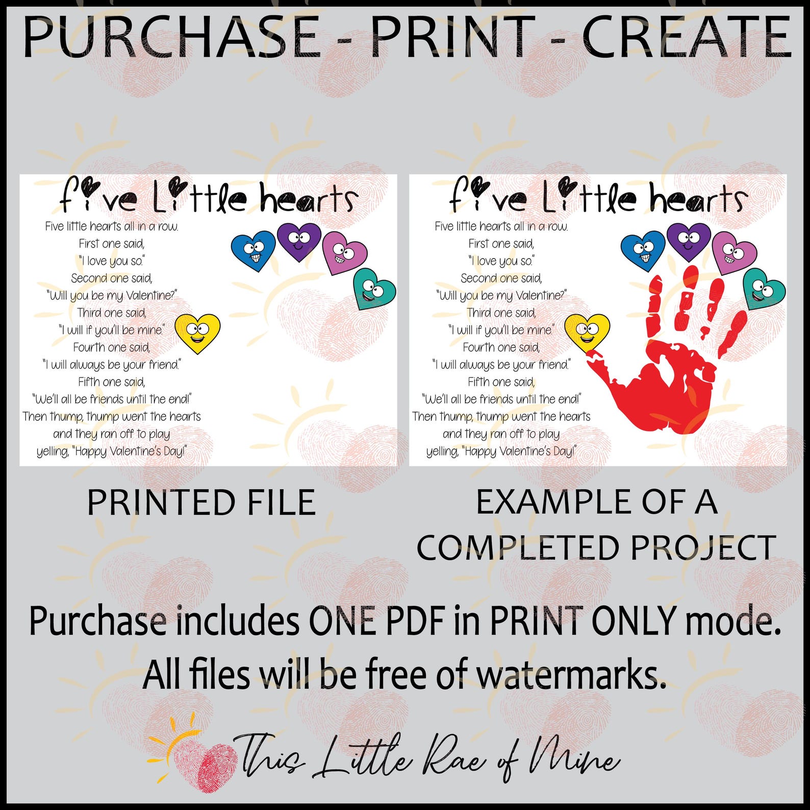 Five Little Hearts - Valentine's Day - Poem - Handprint Art - Keepsake ...