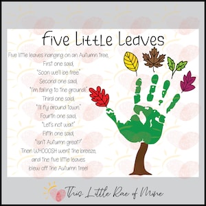 Five Little Leaves - Handprint Art - Fingerprint - Keepsake Printable ...