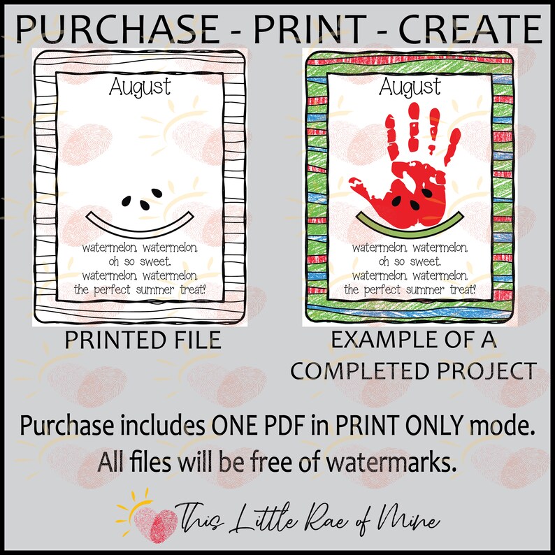 August - Watermelon Handprint Art Keepsake - Printable - DIY Kid Craft ...