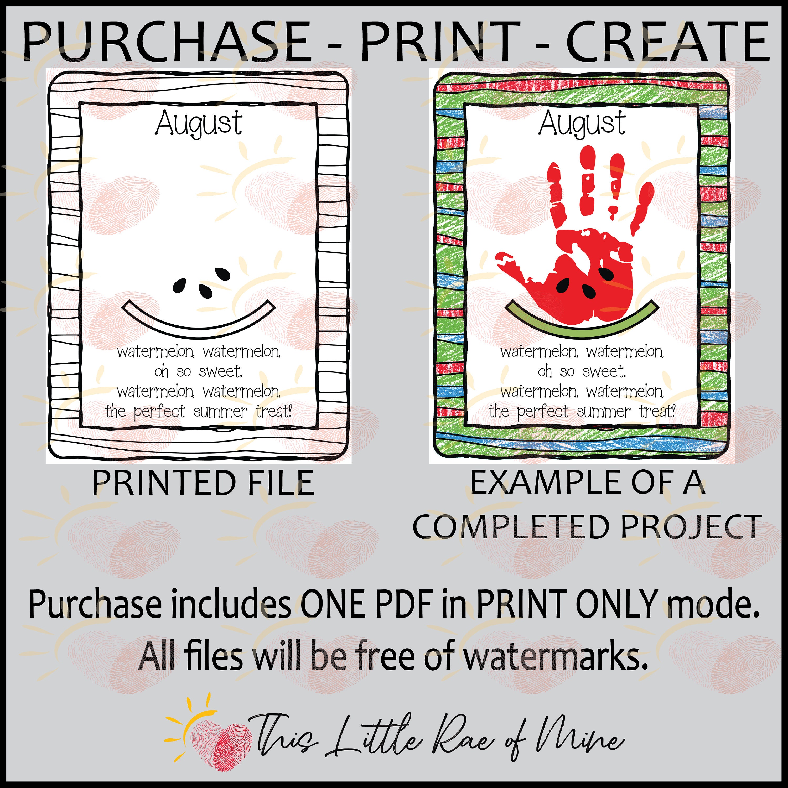 August - Watermelon Handprint Art Keepsake - Printable - DIY Kid Craft ...