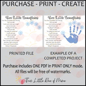 Five Little Snowflakes - Winter - Poem - Handprint Art Keepsake ...